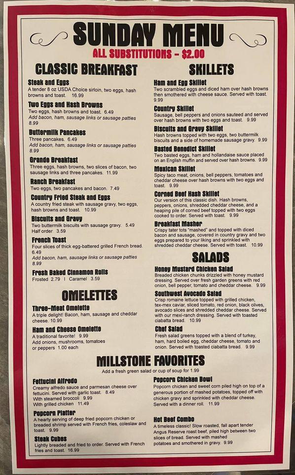 Menu at Millstone Family Restaurant, Milbank, E 4th Ave