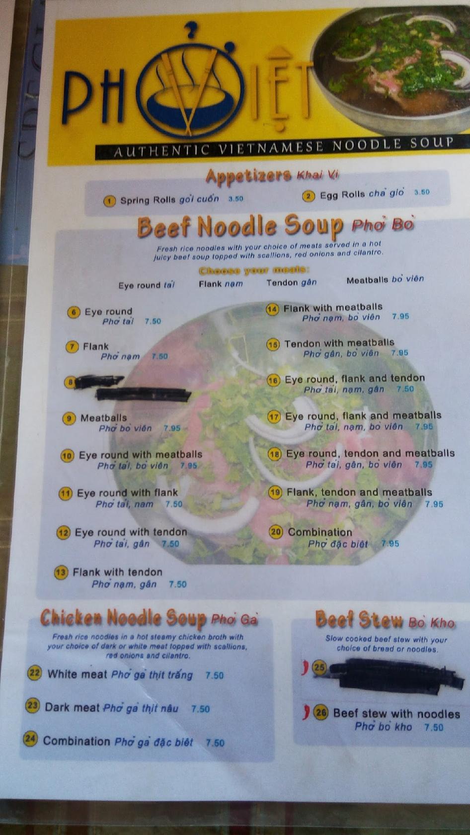 Menu at Phở Việt Restaurant, Hilo