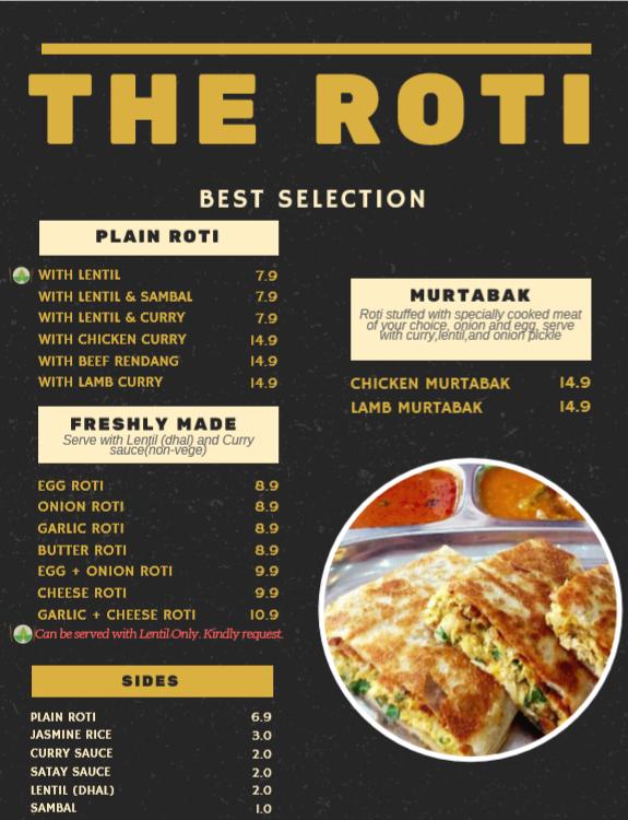 Menu at ROTI BAR, Melbourne, 416-418 Little Collins St
