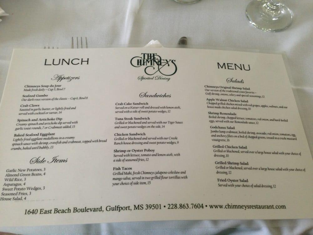 Menu at The Chimneys Restaurant, Gulfport, E Beach Blvd