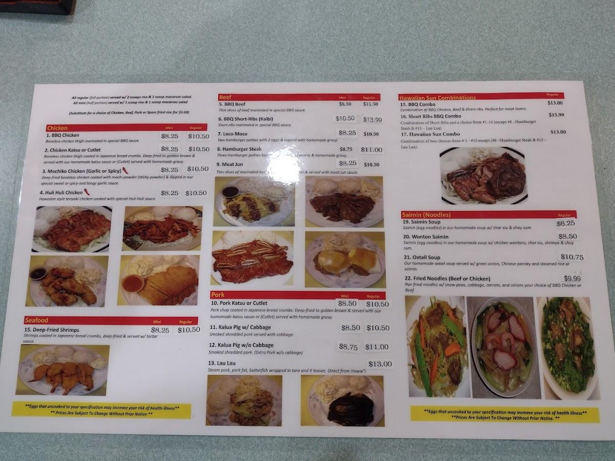 Menu at Hawaiian Sun BBQ, Everett