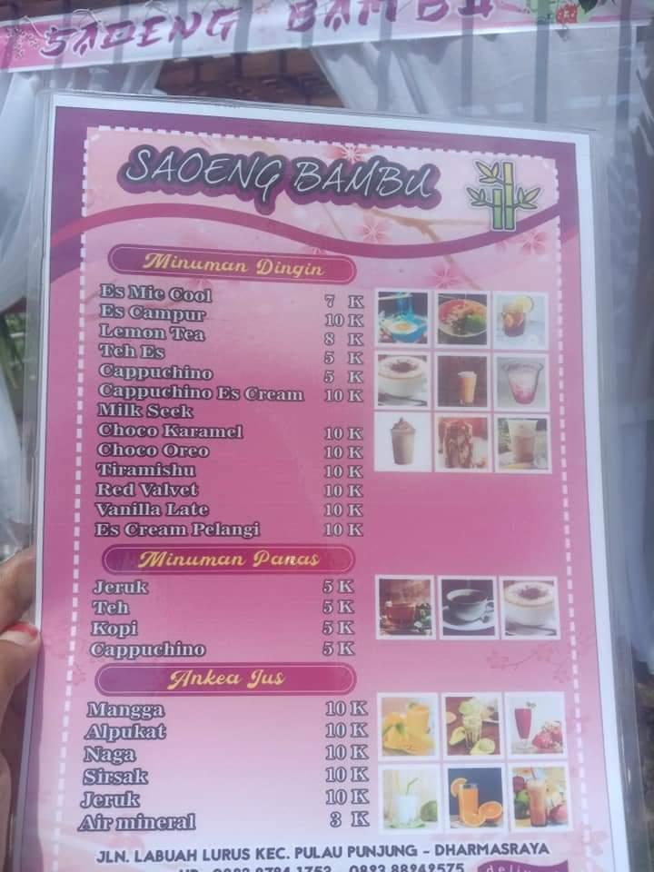 Menu at Saoeng Bambu restaurant, Indonesia