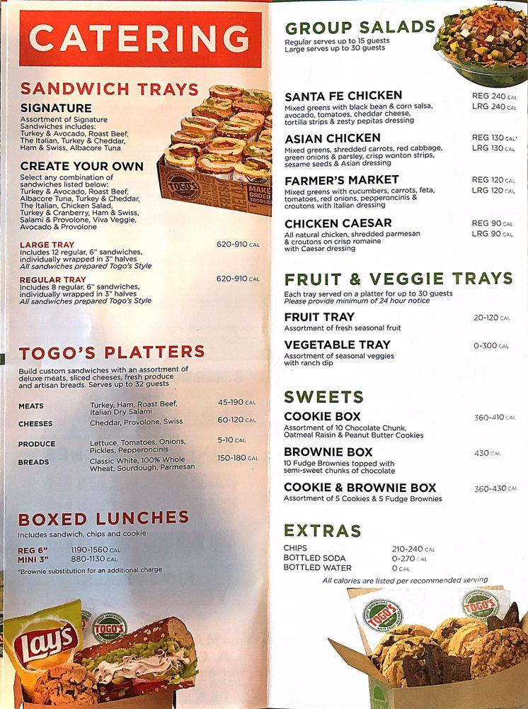 Menu at TOGO'S Sandwiches fast food, Oakdale