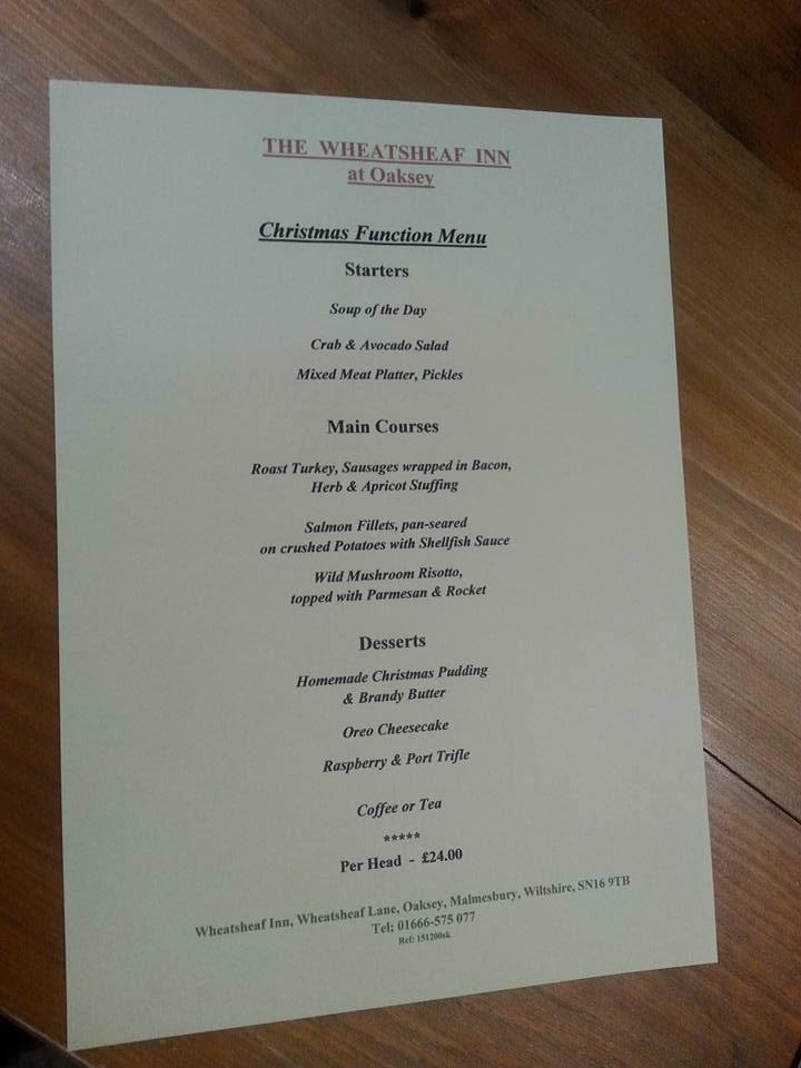 Menu at The Wheatsheaf Inn at Oaksey pub & bar, Oaksey