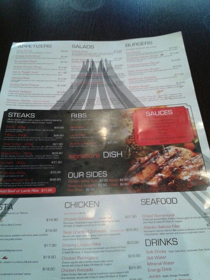 Menu at Volcano's steakhouse, Parramatta, 311 Church St