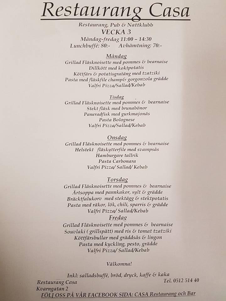 Carta de Casa Restaurang och Bar, Nossebro