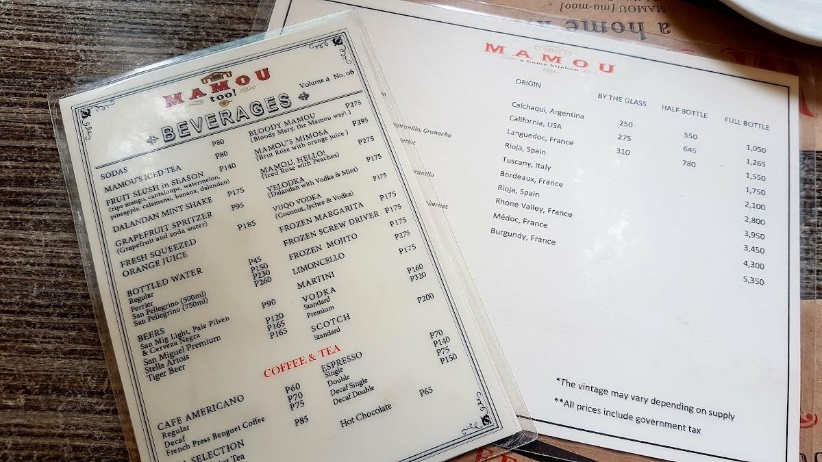 Menu at Mamou Too steakhouse, Makati, Power Plant Mall