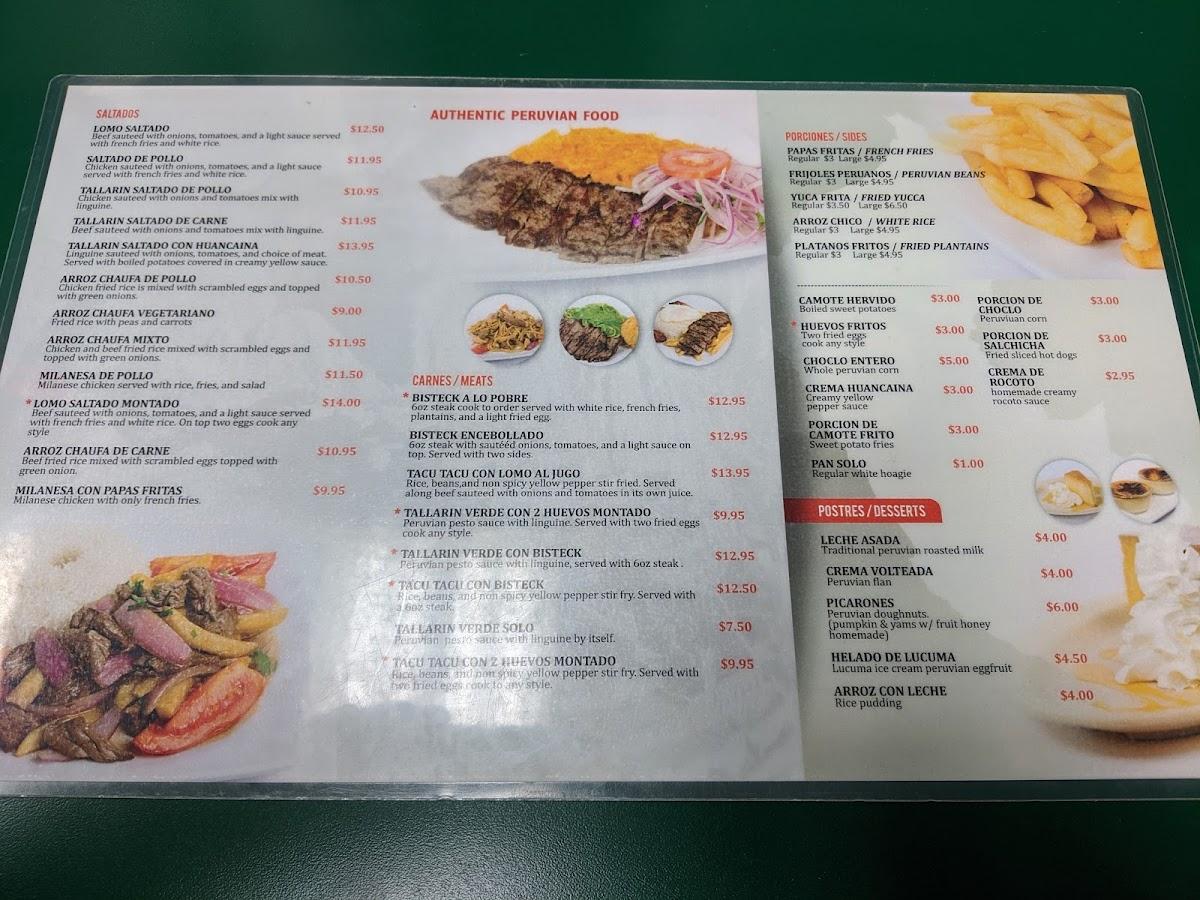 Menu at Peru Chicken restaurant, Las Vegas, E Tropicana Ave
