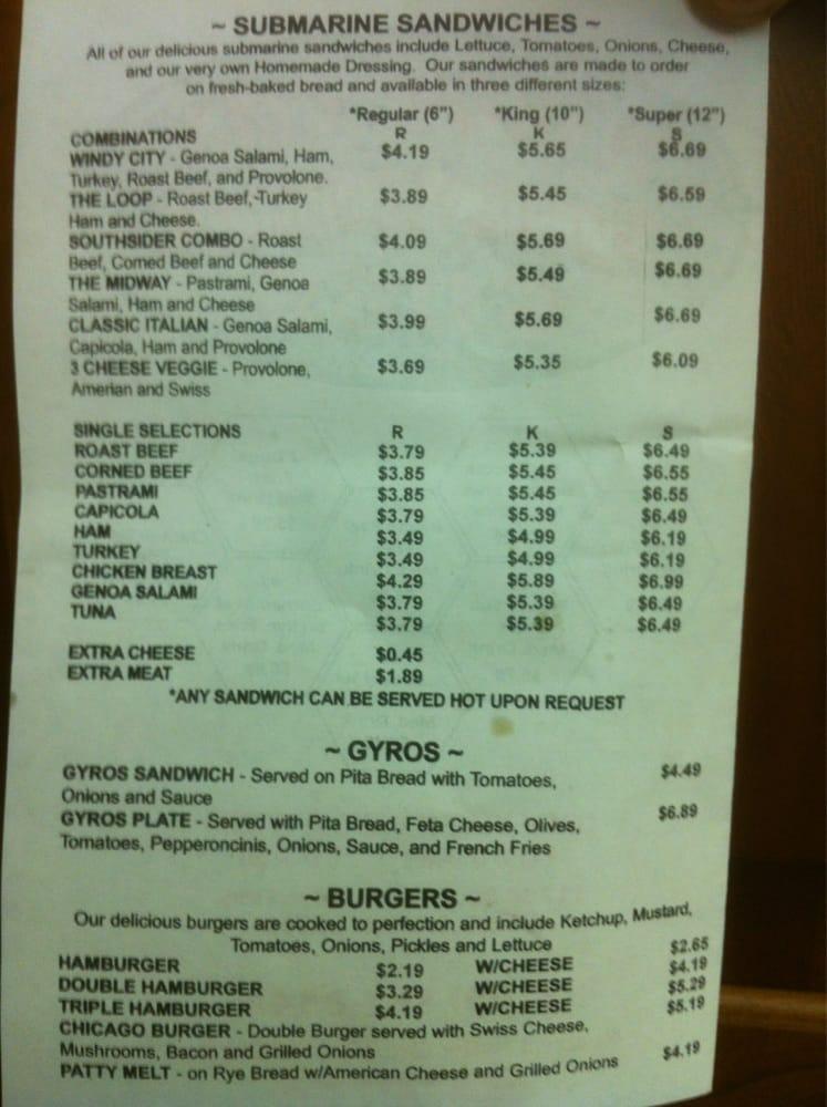 Menu at Windy City Subs fast food, Worth, S Harlem Ave