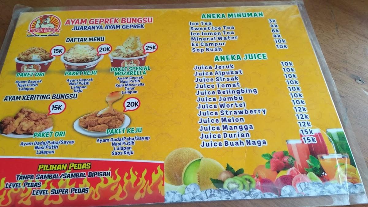 Carta del restaurante Ayam Geprek Kang Bungsu, Batang Bungo