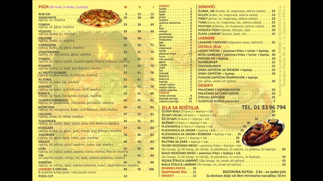 Menu da Bistro Labyrinth caffè bar, Marija Gorica