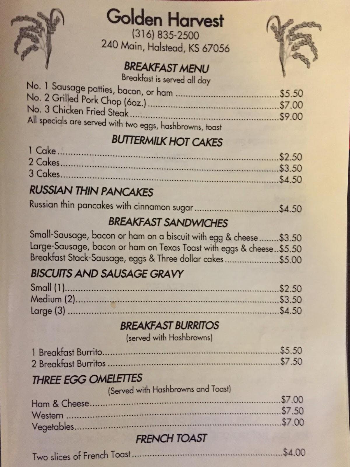 Menu at Golden Harvest Restaurant, Halstead