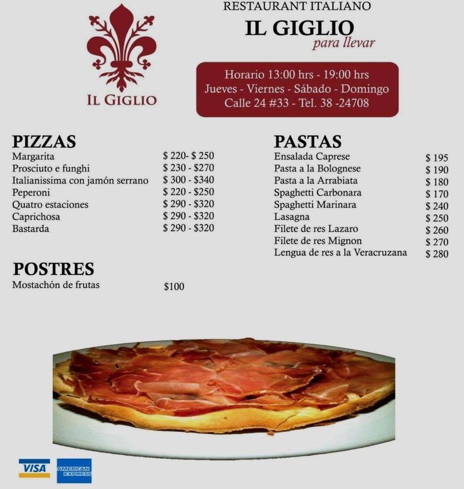 Menu at Il Giglio restaurant, Ciudad del Carmen, C. 24 33