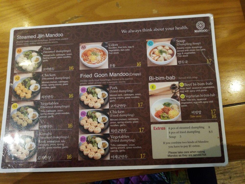 Menu at Mandoo restaurant, Adelaide