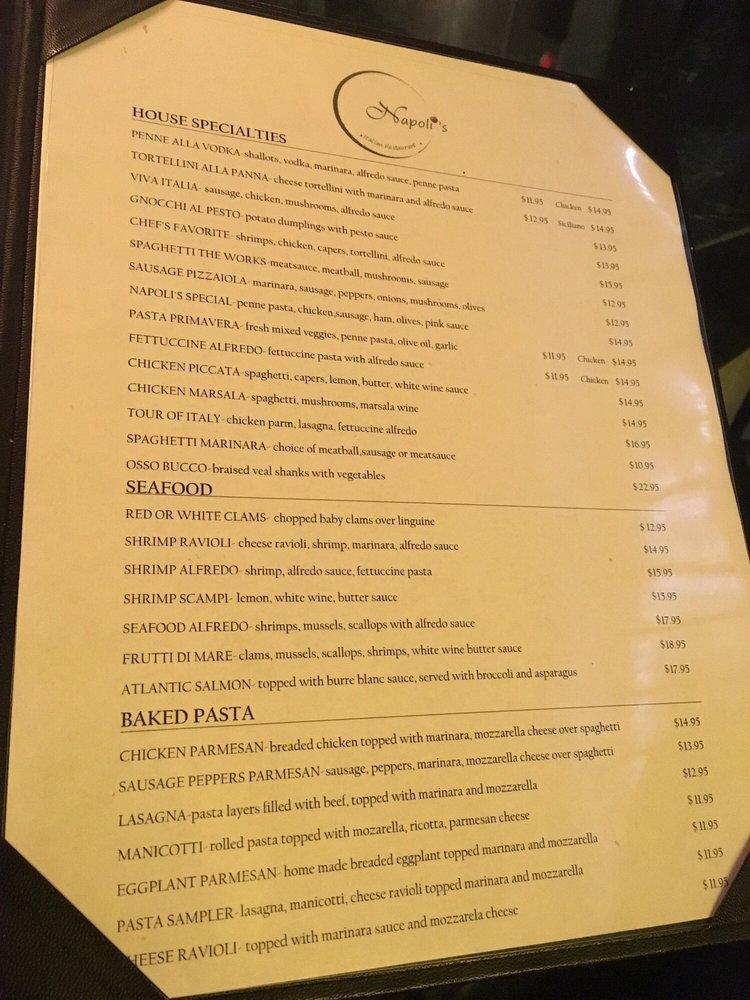 Menu at Napoli's pizzeria, Cheyenne
