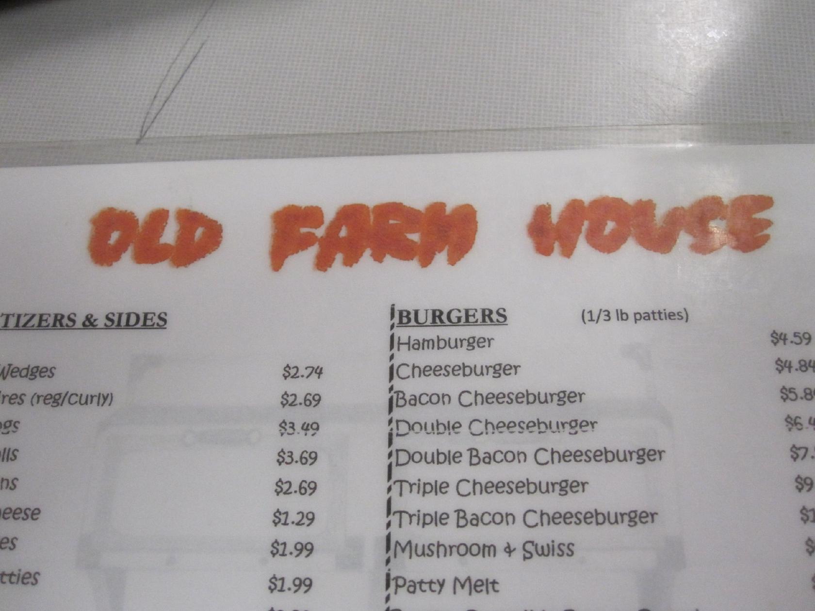 Menu at Old Farmhouse Cafe, Chester
