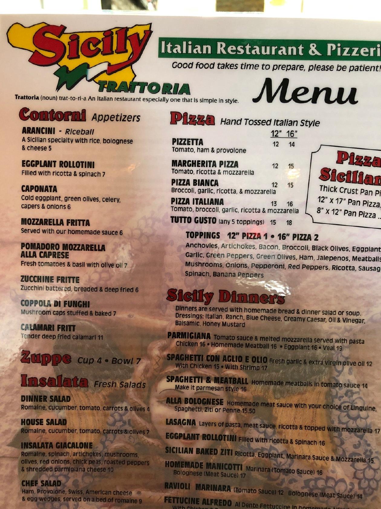 Menu at Sicily Trattoria pizzeria, Cape Coral, Cape Coral Pkwy E