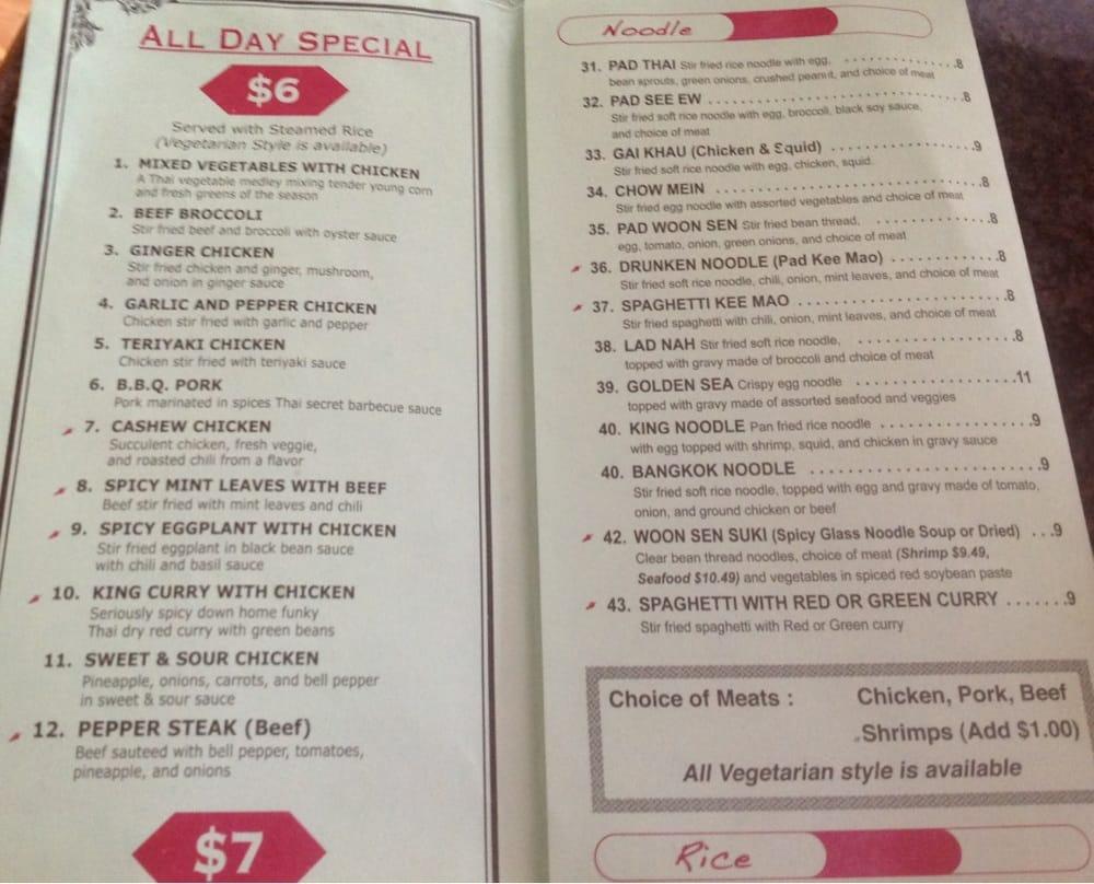 Menu at Spices Thai Kitchen restaurant, Arcadia
