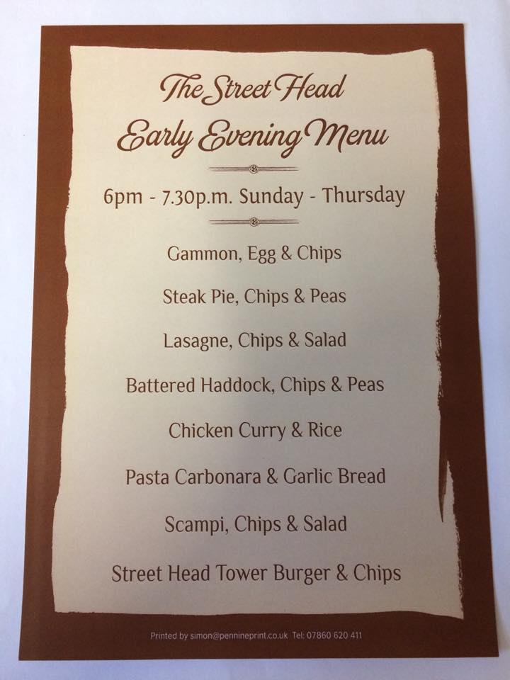 Menu at Street head inn pub & bar, Aysgarth