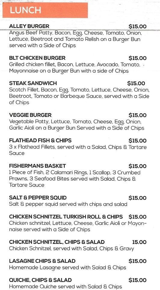 Menu at The Alley Cafe, Horsham