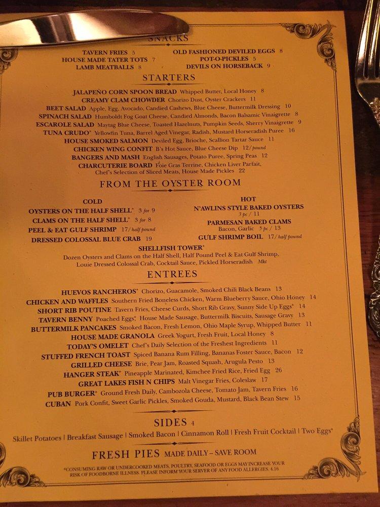 Menu at The Pearl restaurant, Columbus, 641 N High St