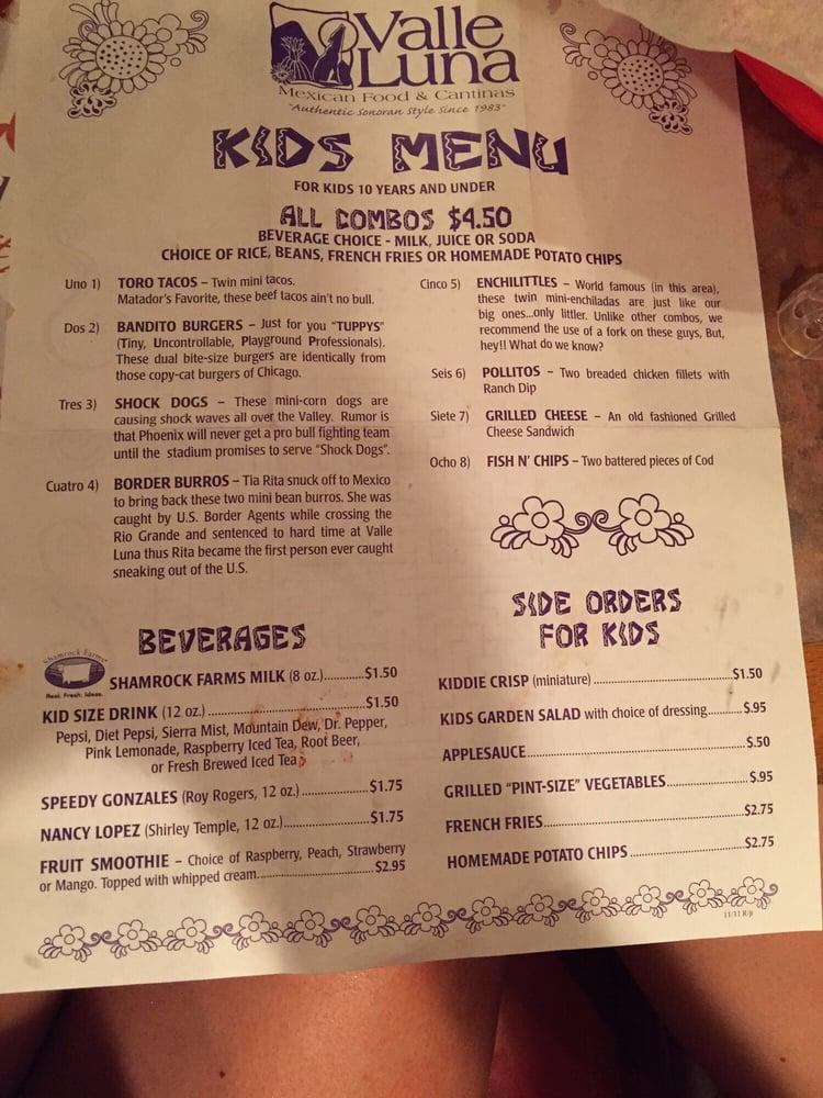 Menu at Valle Luna restaurant, Phoenix, W Bell Rd