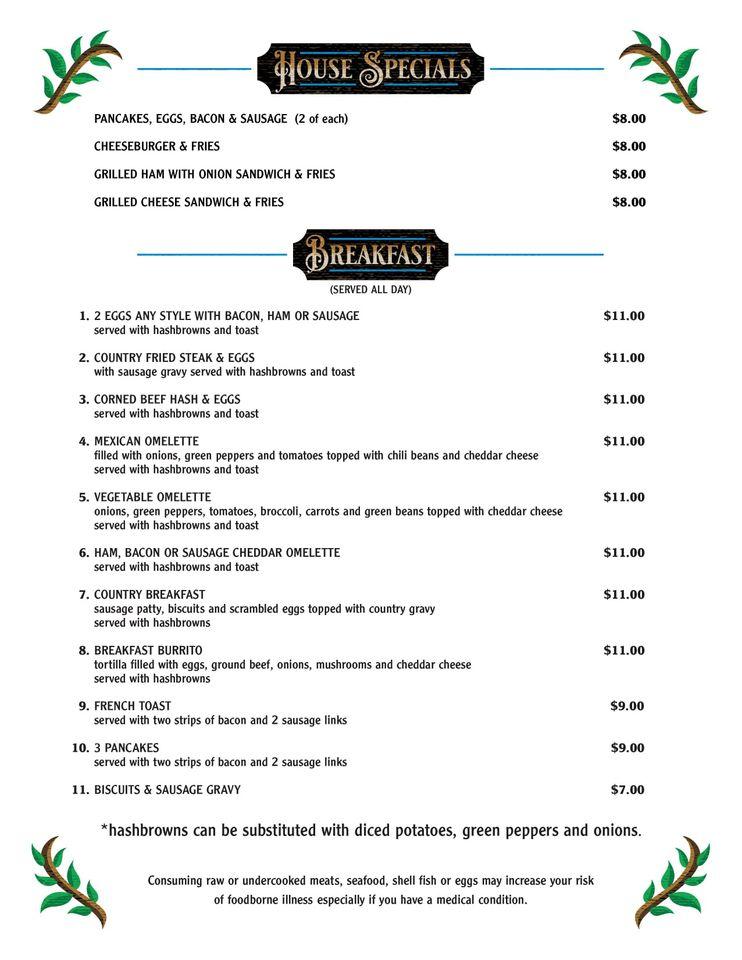 Menu at Water Mountain restaurant, Silverton