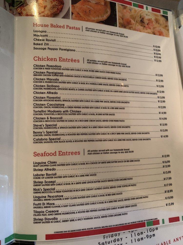 Menu at Calabria Italian Restaurant, Nebraska City