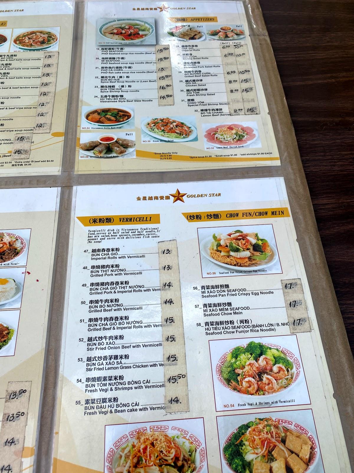 Menu at Golden Star Vietnamese Restaurant, San Francisco