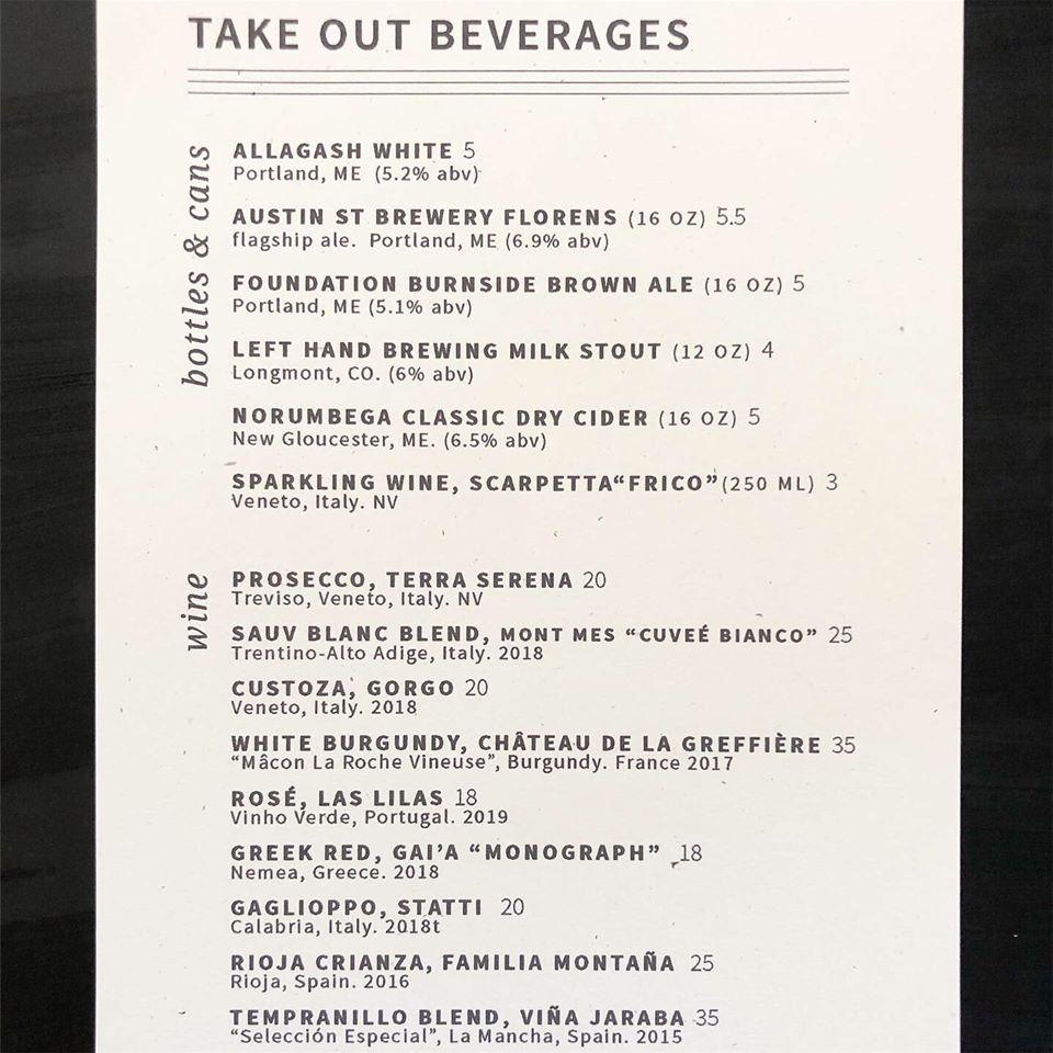 Menu at Isa restaurant, Portland