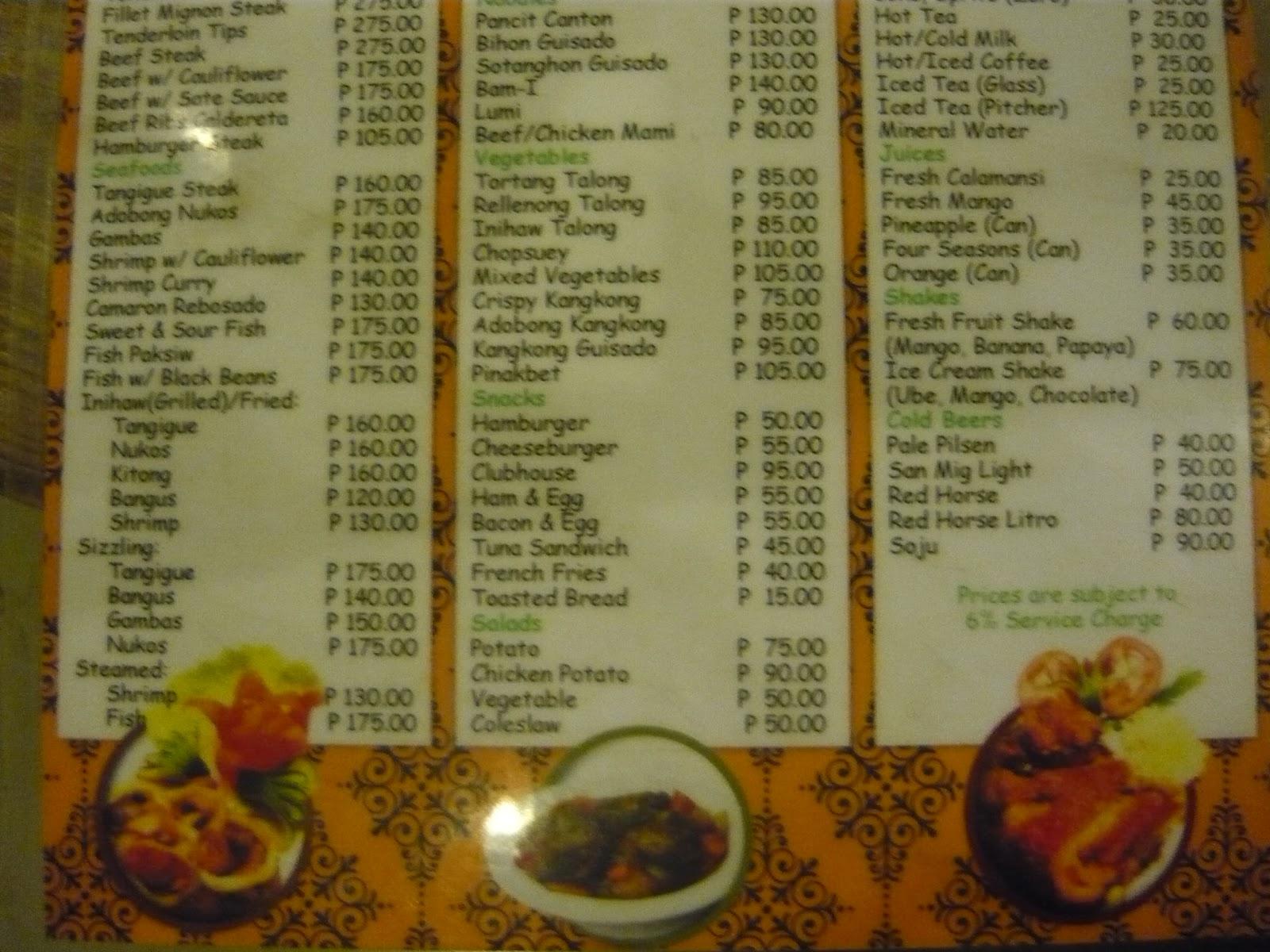 Menu at Kusina Clasica restaurant, Cebu City, GND Building