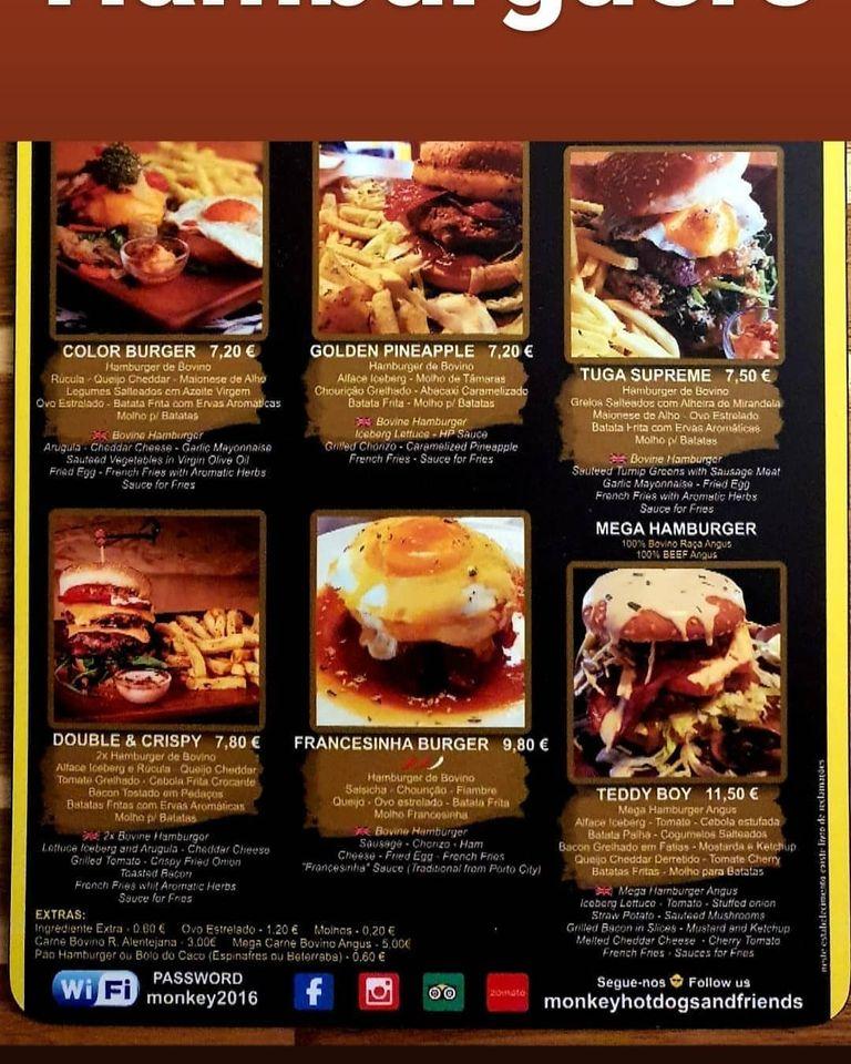 Menu at Monkey - Hot Dogs And Friends fast food, Azeitão