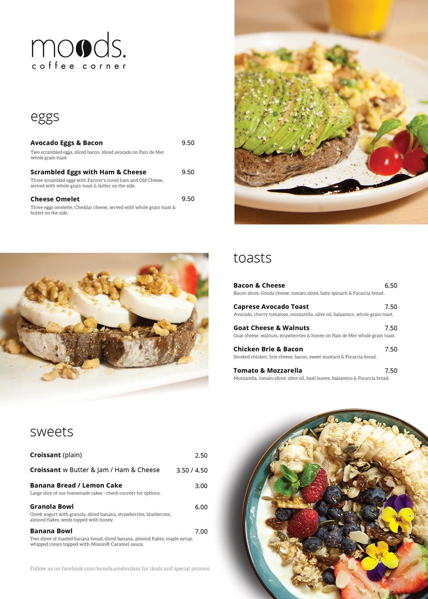 Menu at Moods Coffee Corner, Amsterdam