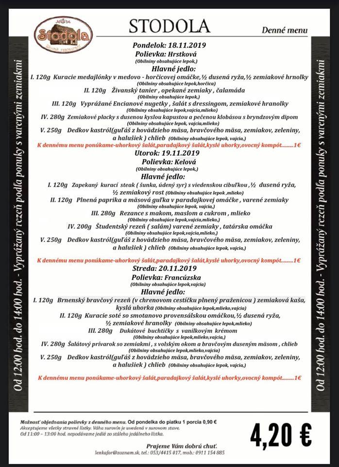 Menu at Restauracia Stodola SNV Spisska Nova Ves pub & bar, Spišská ...