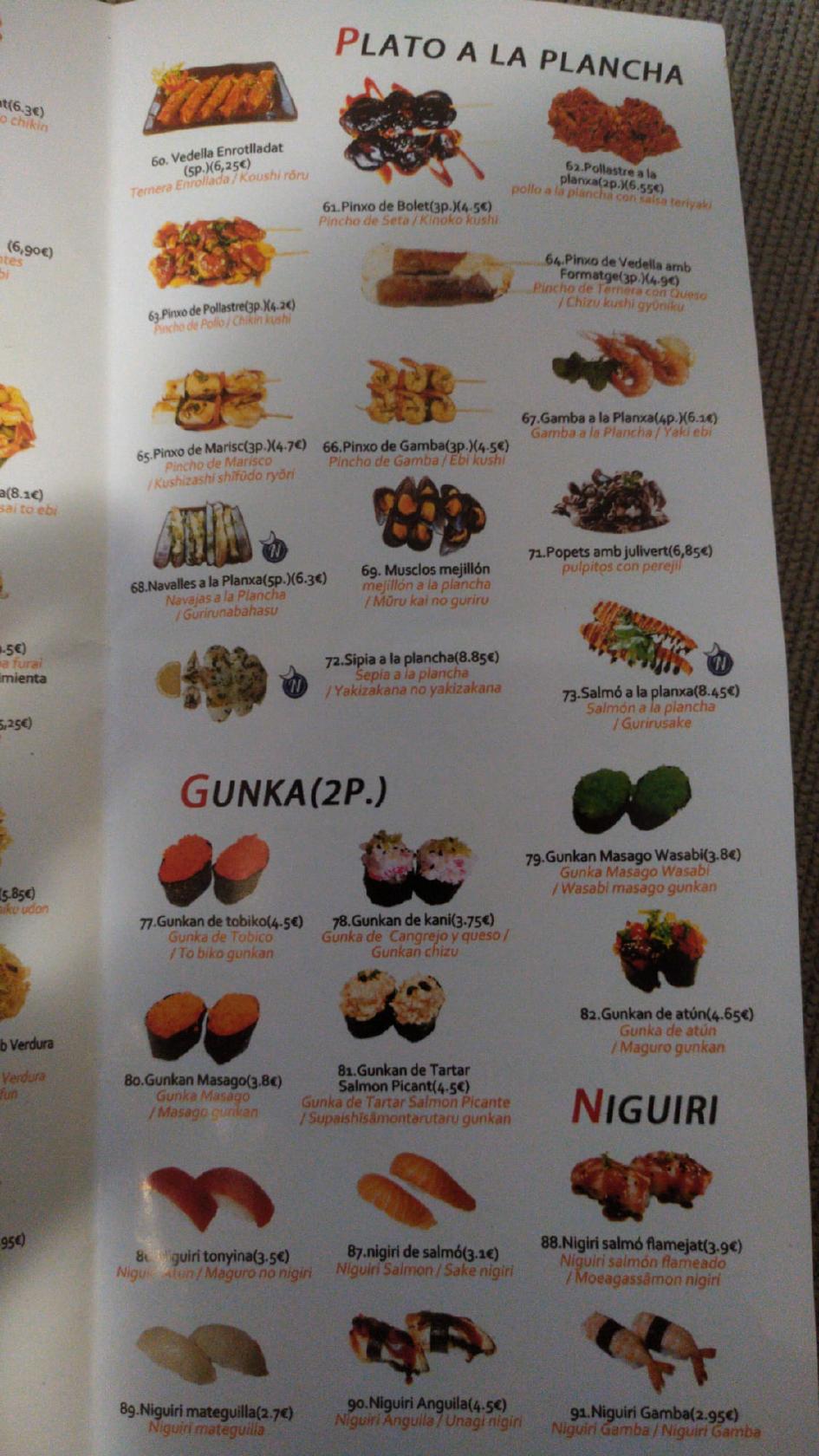 Carta de Restaurant Japonès Kiyomi, San Feliu de Llobregat