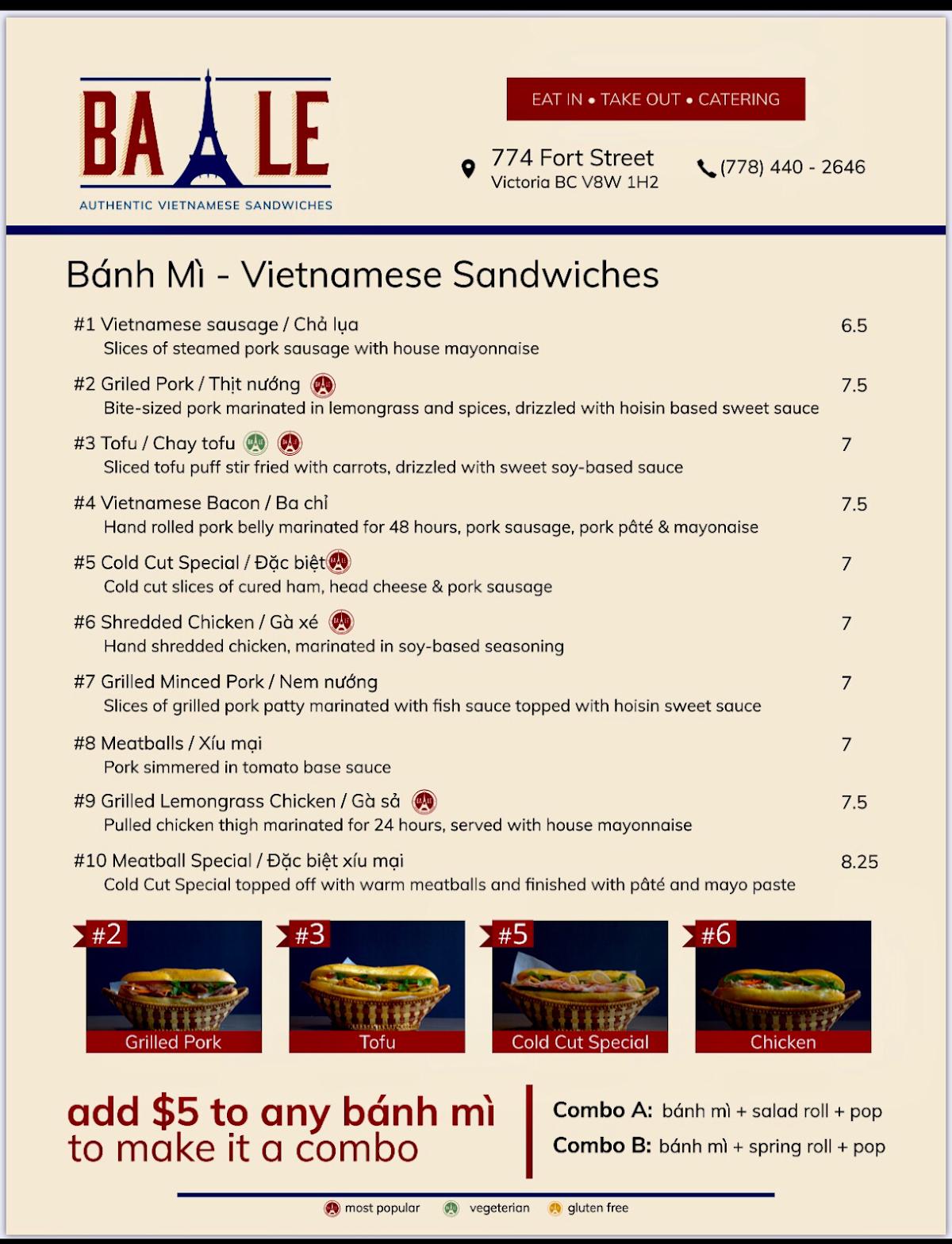 Menu at Banh Mi Ba Le Victoria restaurant, Victoria
