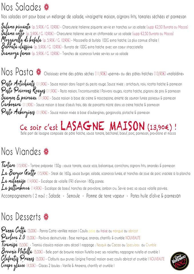 Menu au Caffè VERGNANO restaurant, Quetigny
