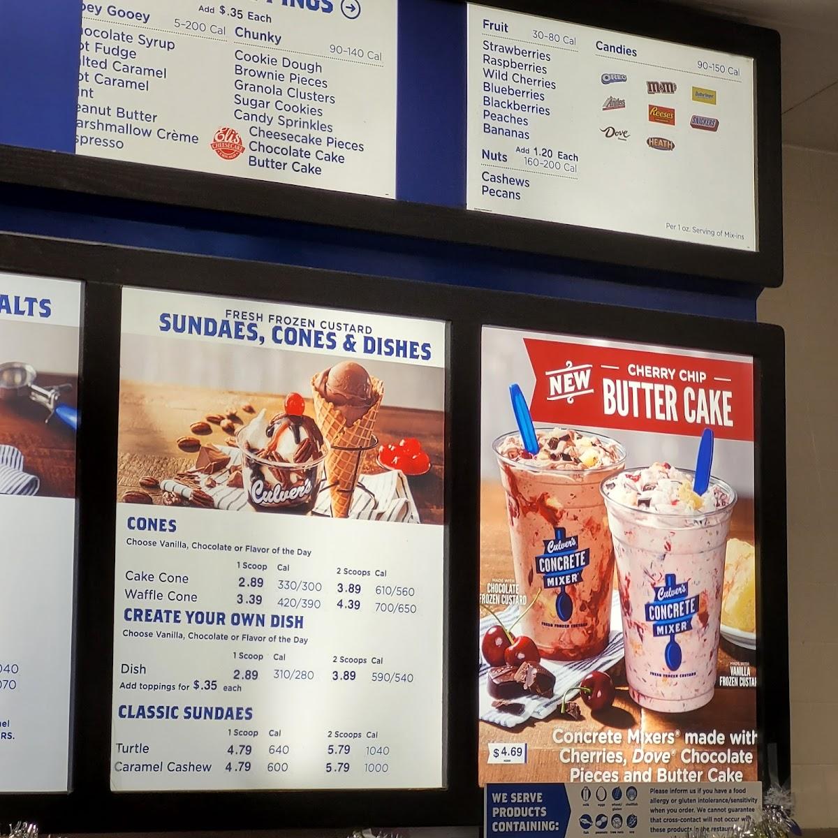 Menu at Culver’s fast food, Anderson