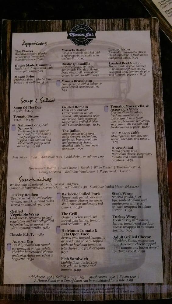 Menu at The Mason Jar Grill and Pub, Aurora