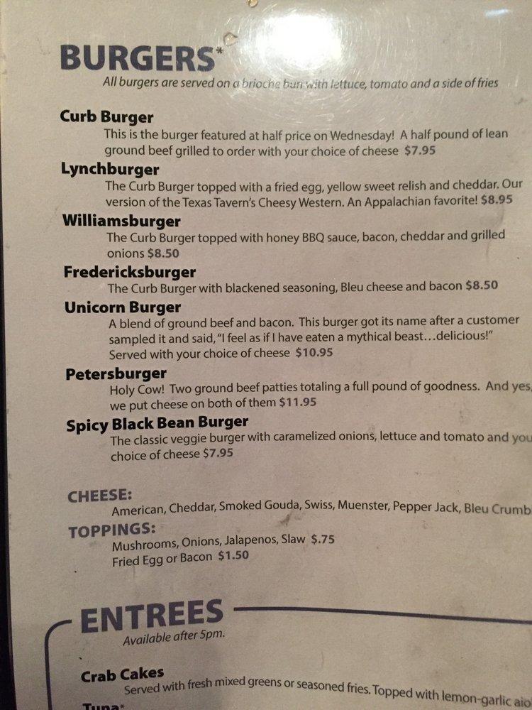 Menu at Curbside Cafe, Richmond