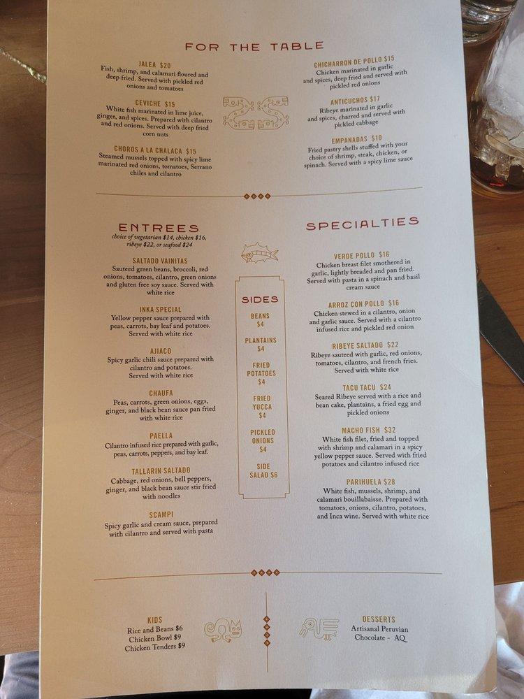 Menu at Inka Mama's San Clemente pub & bar, San Clemente