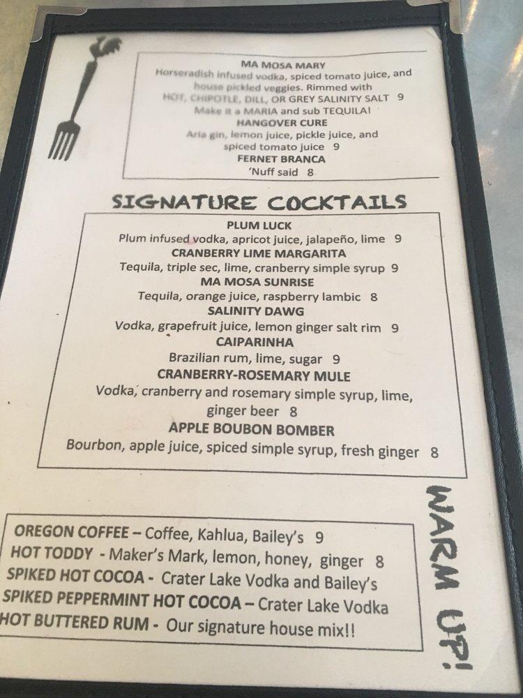 Menu at Ma Mosa's restaurant, Grants Pass