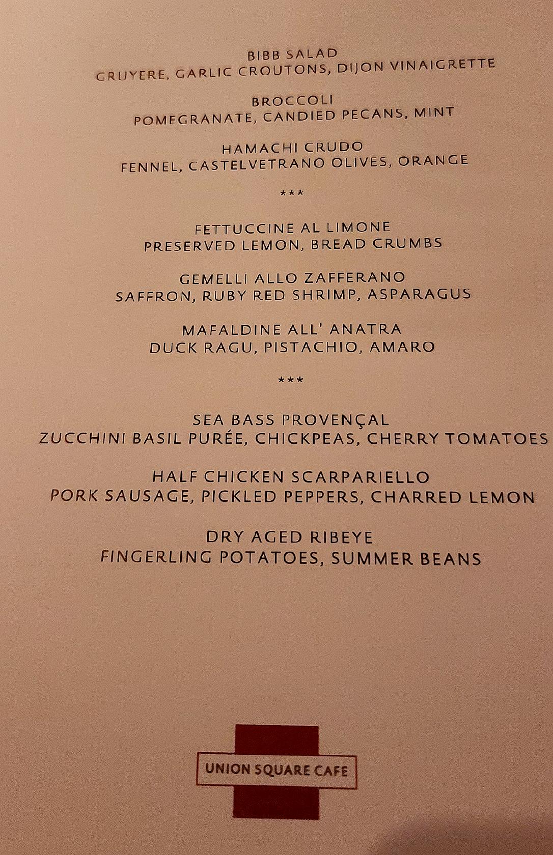 Menu at Union Square Cafe, New York City, 101 E 19th St