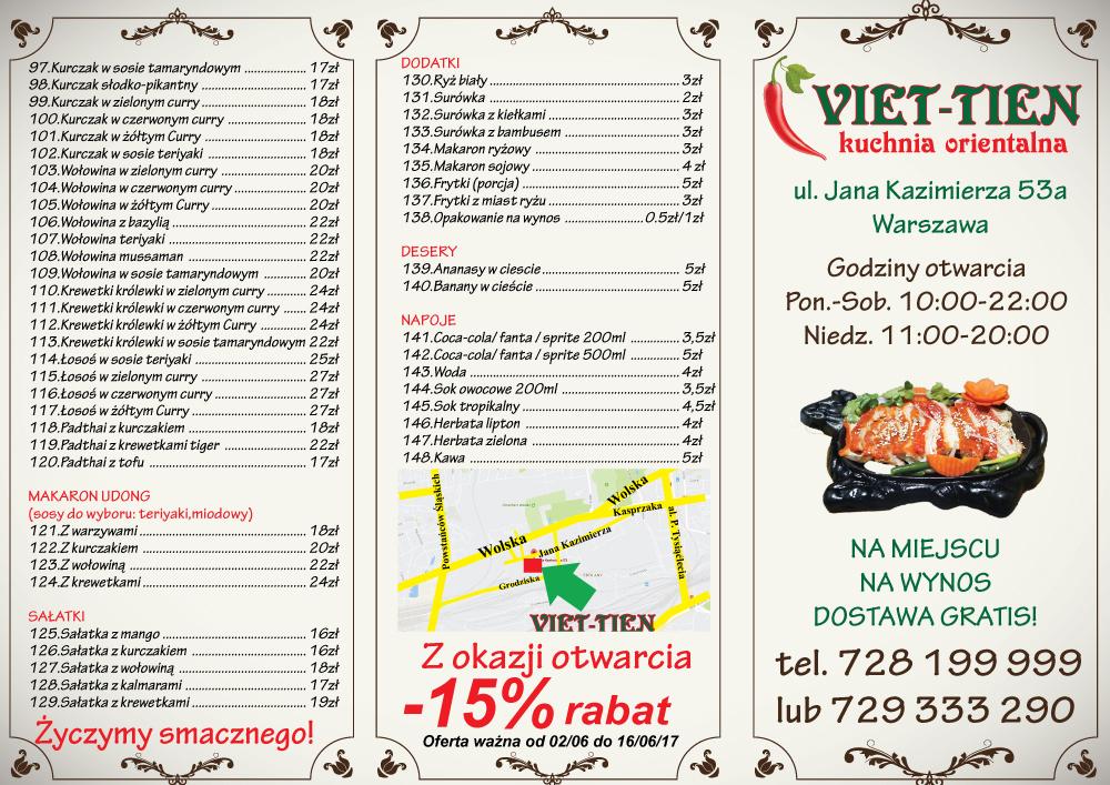 Menu at Bar Viet-tien, Warsaw