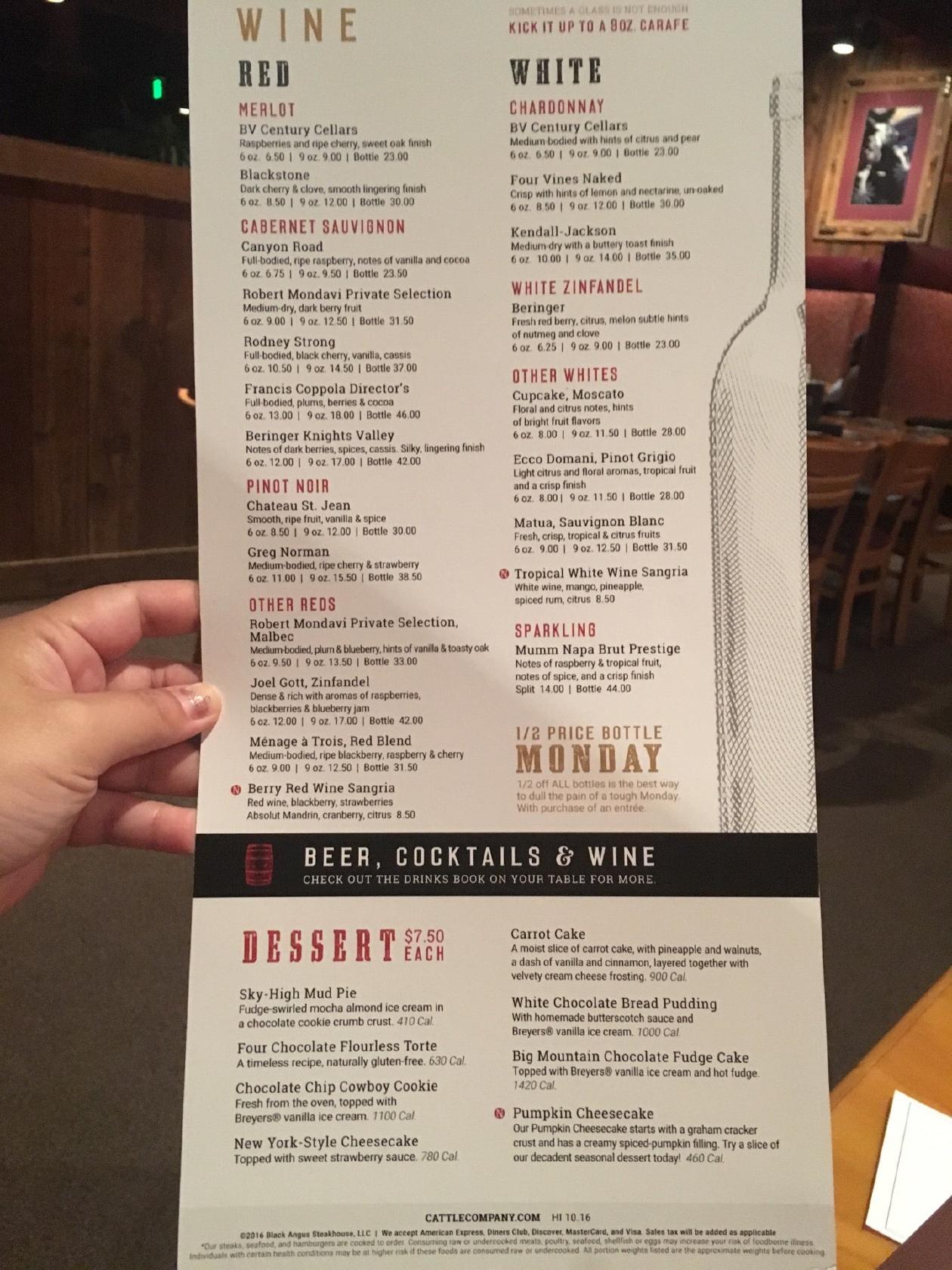Menu at Cattle Company Steakhouse, Pearl City