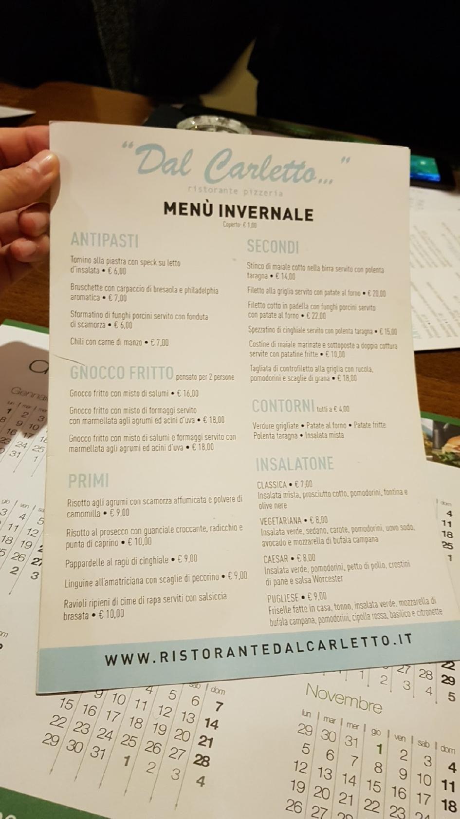 Speisekarte von Dal Carletto pizza, Treviglio