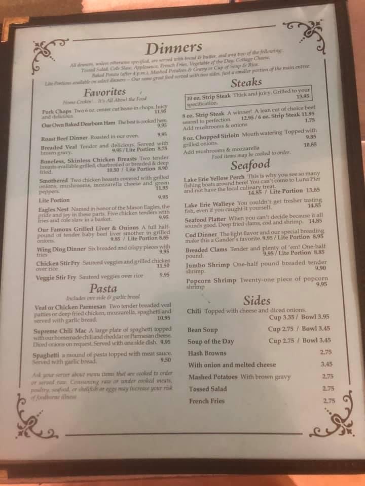 Menu at Gander's Family Restaurant, Luna Pier