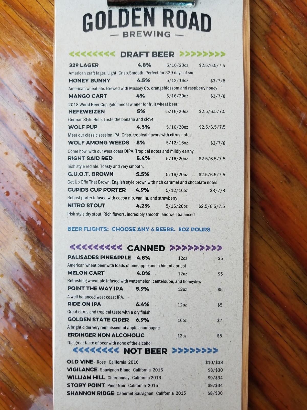 Carta del pub y bar Golden Road Brewing Sacramento, Sacramento