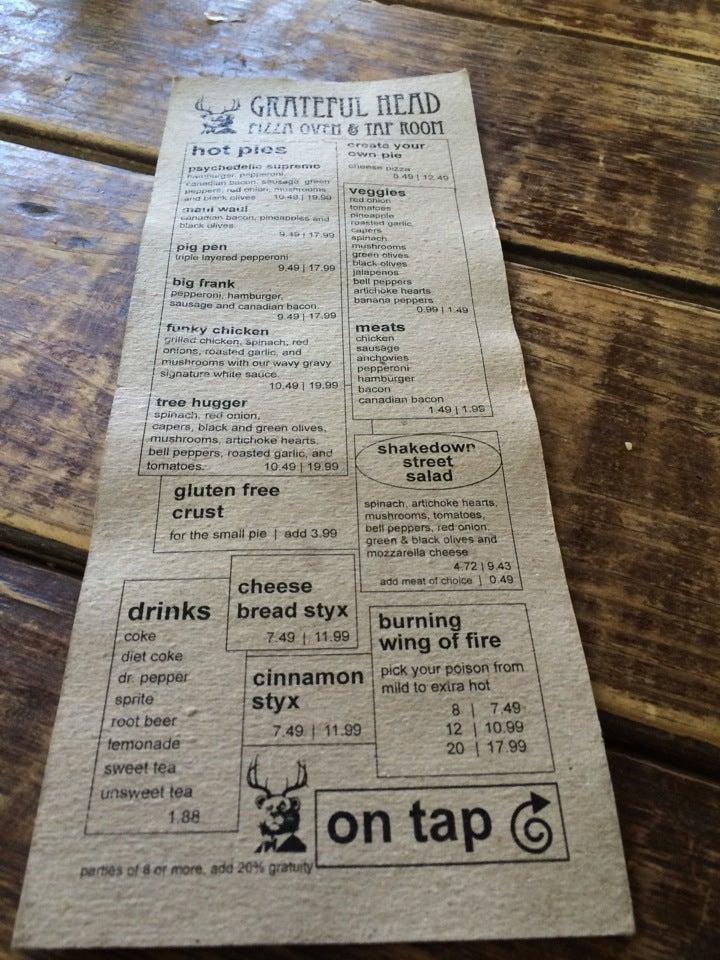 Menu at Grateful Head Pizza Oven & Tap Room pizzeria, Broken Bow