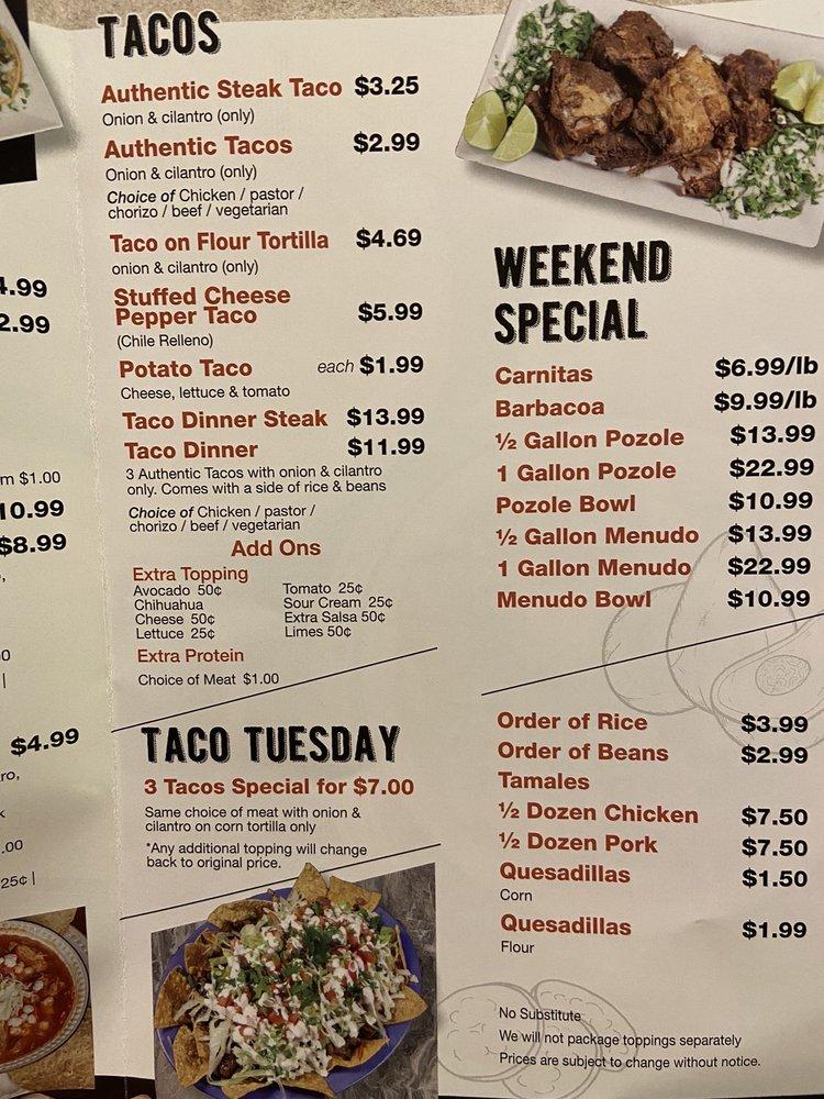 Menu at Martinez Supermarket restaurant, Chicago